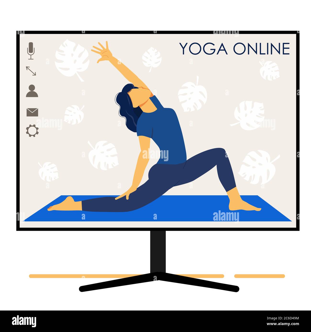 Yoga online. Girl coach holds a lesson online. Monitor screen. Sports ...