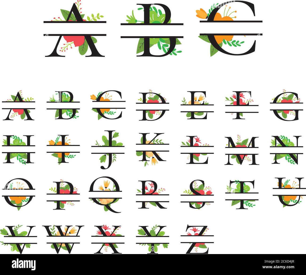 Floral letter contour illustration Cut Out Stock Images & Pictures - Alamy