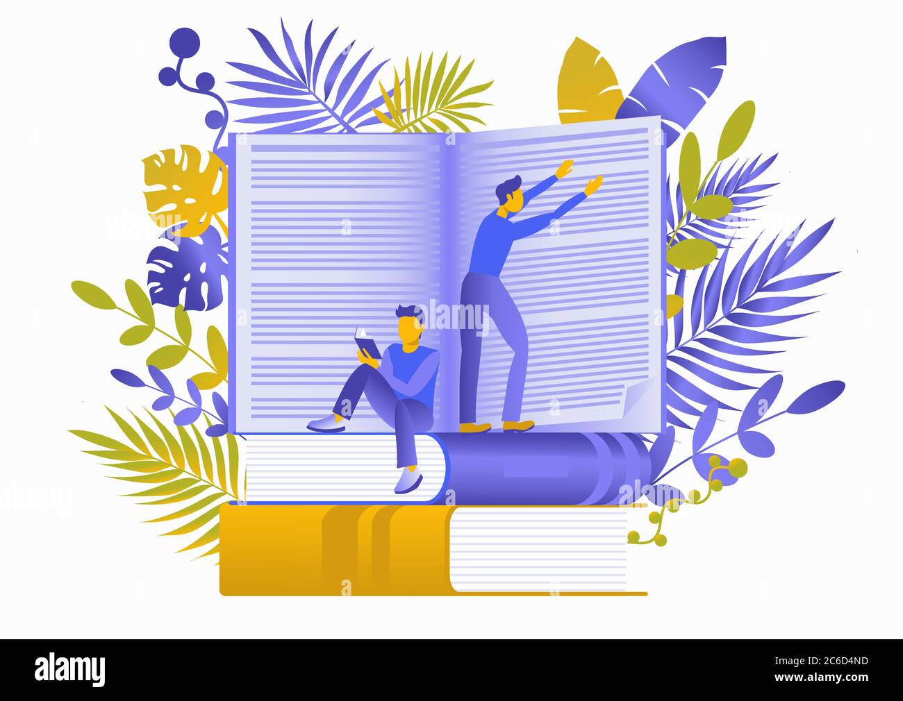 Conceptual flat illustration about reading books. Obtaining knowledge ...