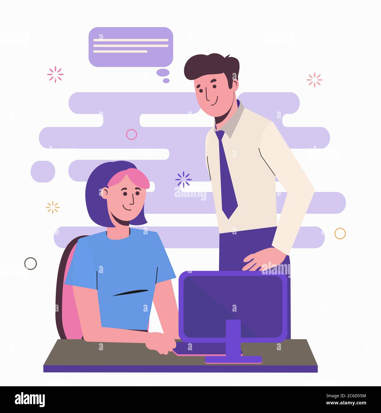 Work employees in the office. Labor collective. Secretary and boss. The ...