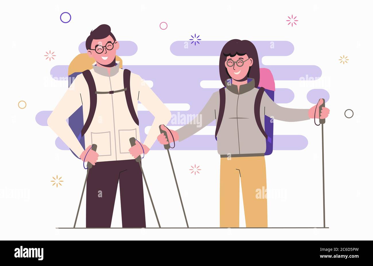 Girl with a guy travel with backpacks. Travelers outdoor. Adventures ...