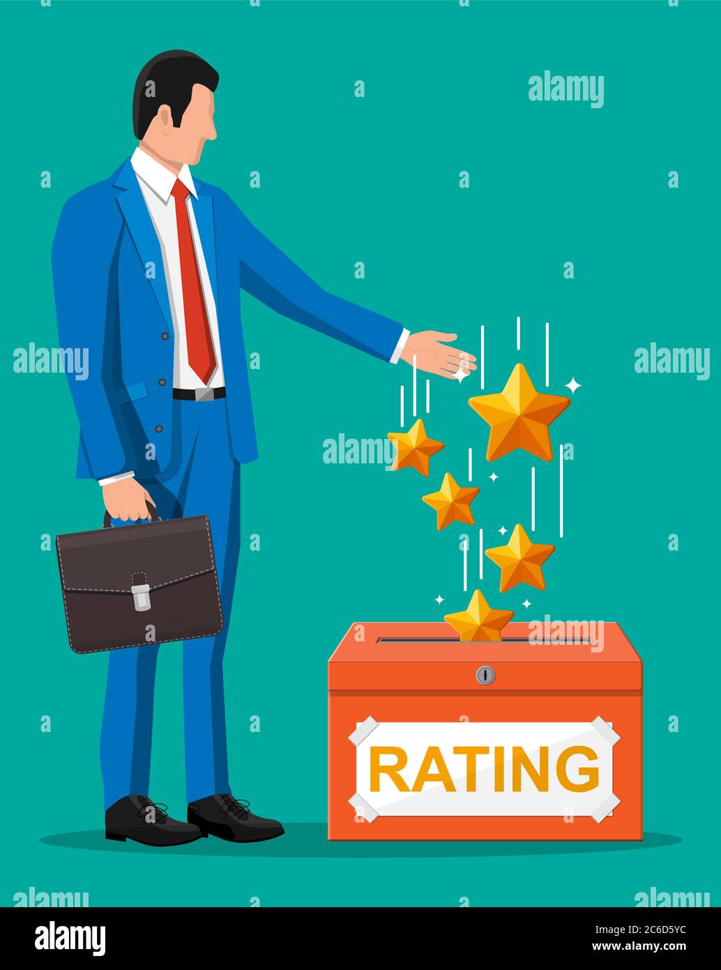Businessman and rating box. Reviews five stars. Testimonials, rating ...