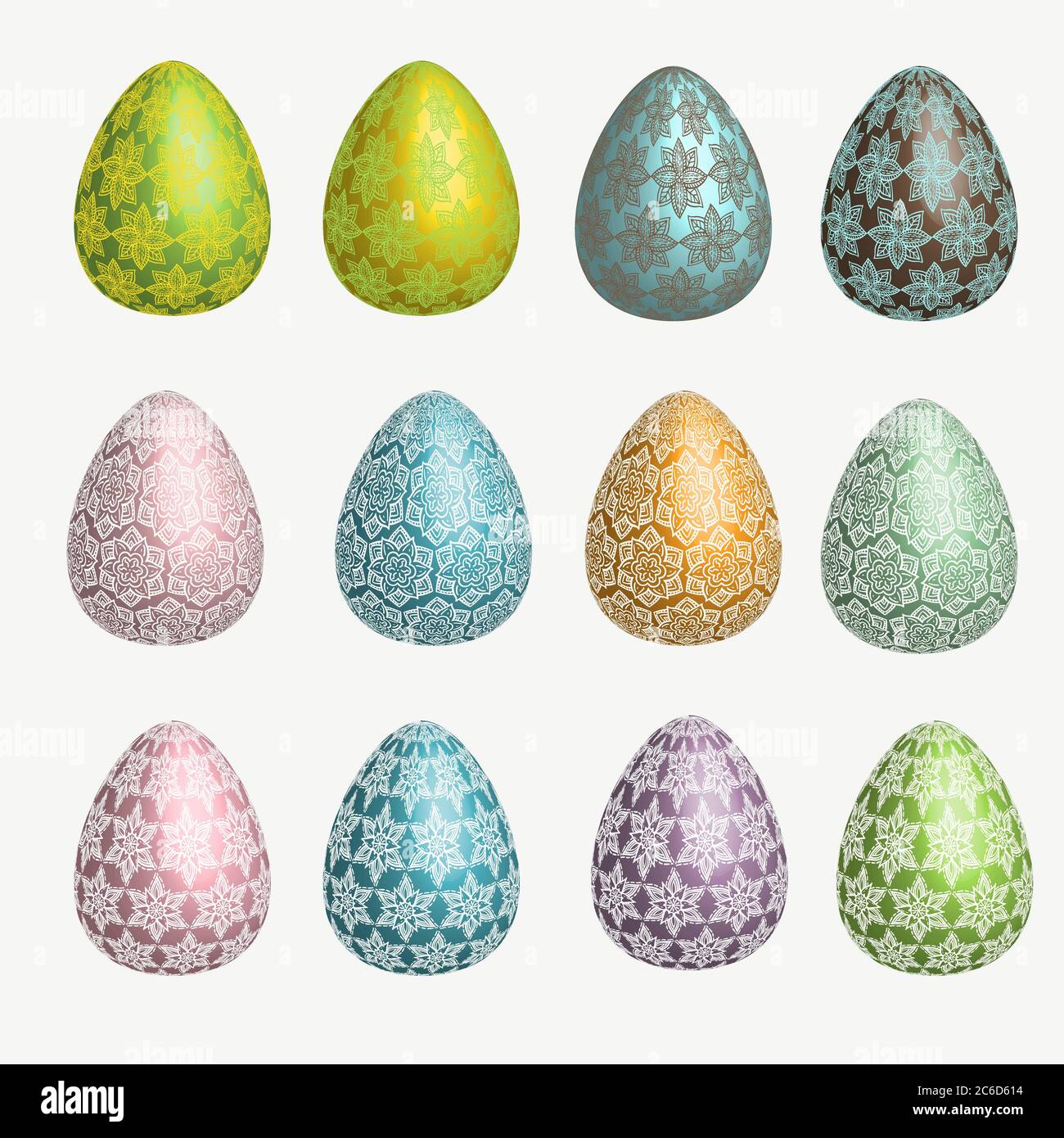 Set of easter eggs. Decorated with lace pattern. Pastel colors ...