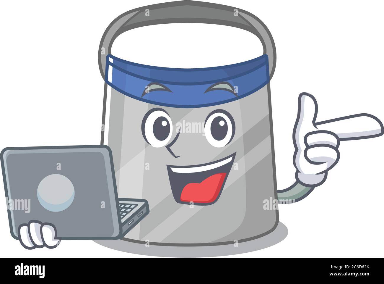 Smart cartoon character of face shield studying at home with a laptop ...