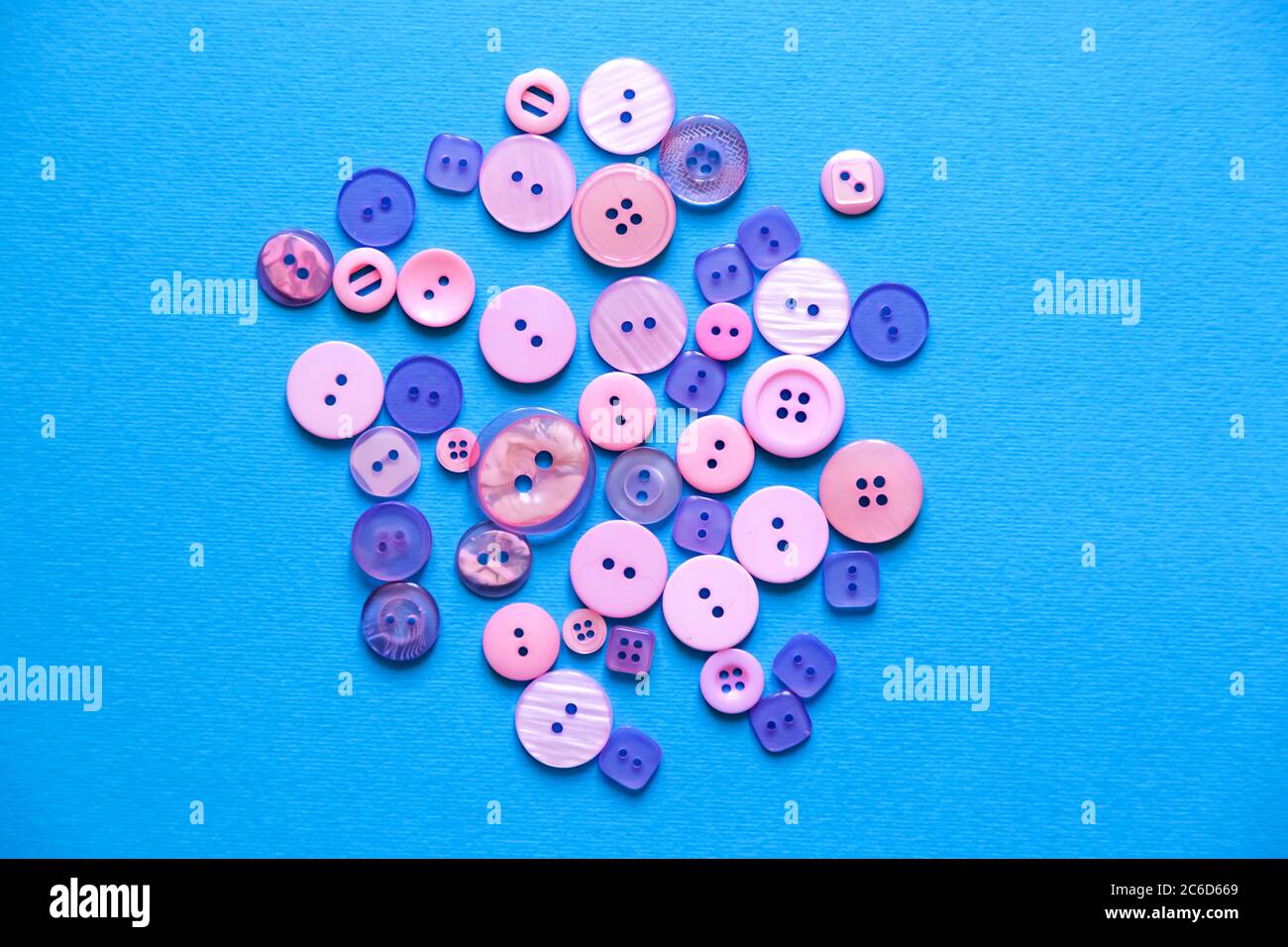 Flat lay with colorful sewing buttons, mock up, top view Stock Photo ...