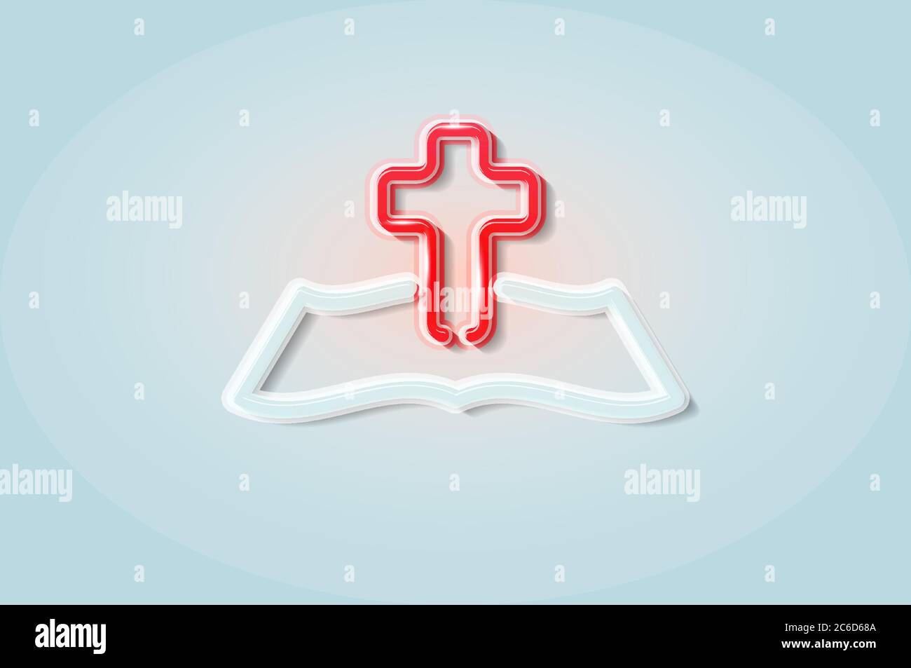 Christian cross, holy bible glowing 3D symbol, card template. Realistic vector illustration ...