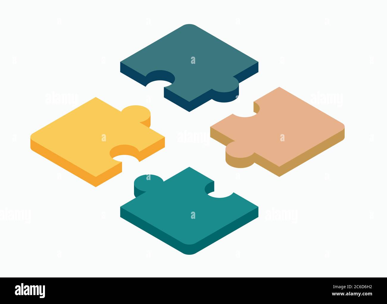 Isometric puzzle of four piece flat illustration. Isolated on a white ...