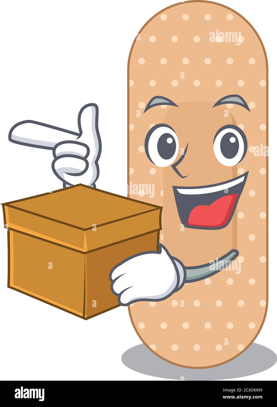 A smiling standard bandage cartoon mascot style having a box Stock ...