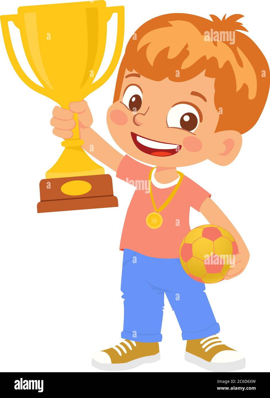 Boy soccer player winner. Little Boy holding gold cup Stock Vector ...