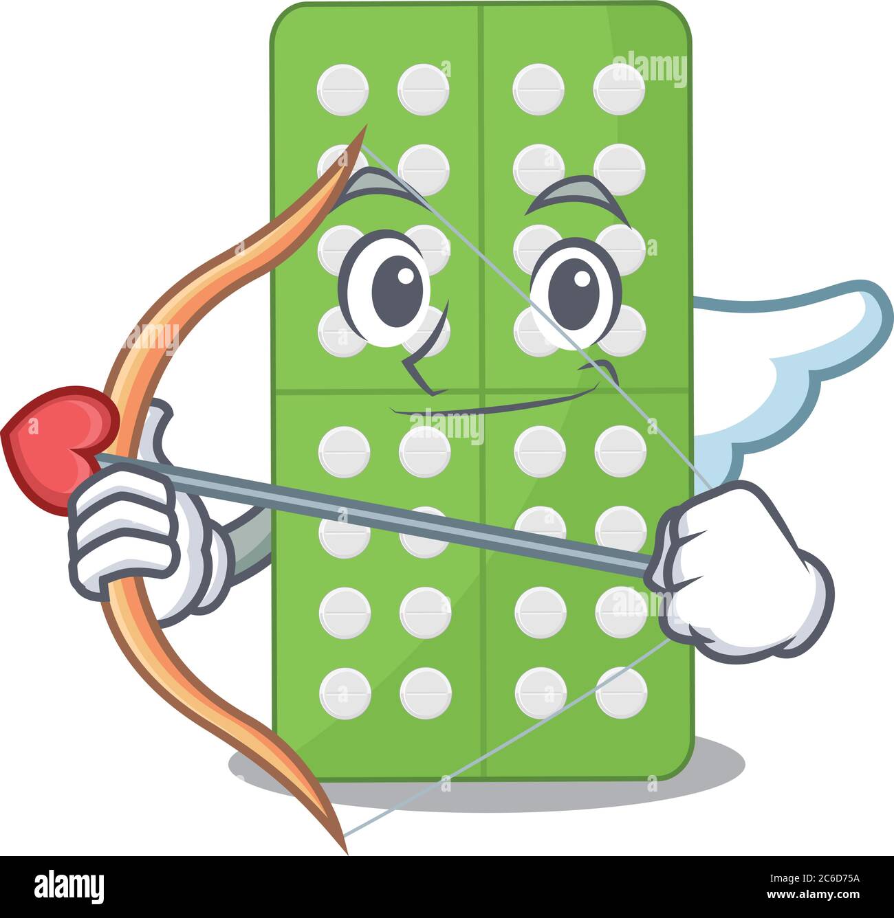 A lovable medicine pills as a romantic cupid cartoon picture with arrow ...