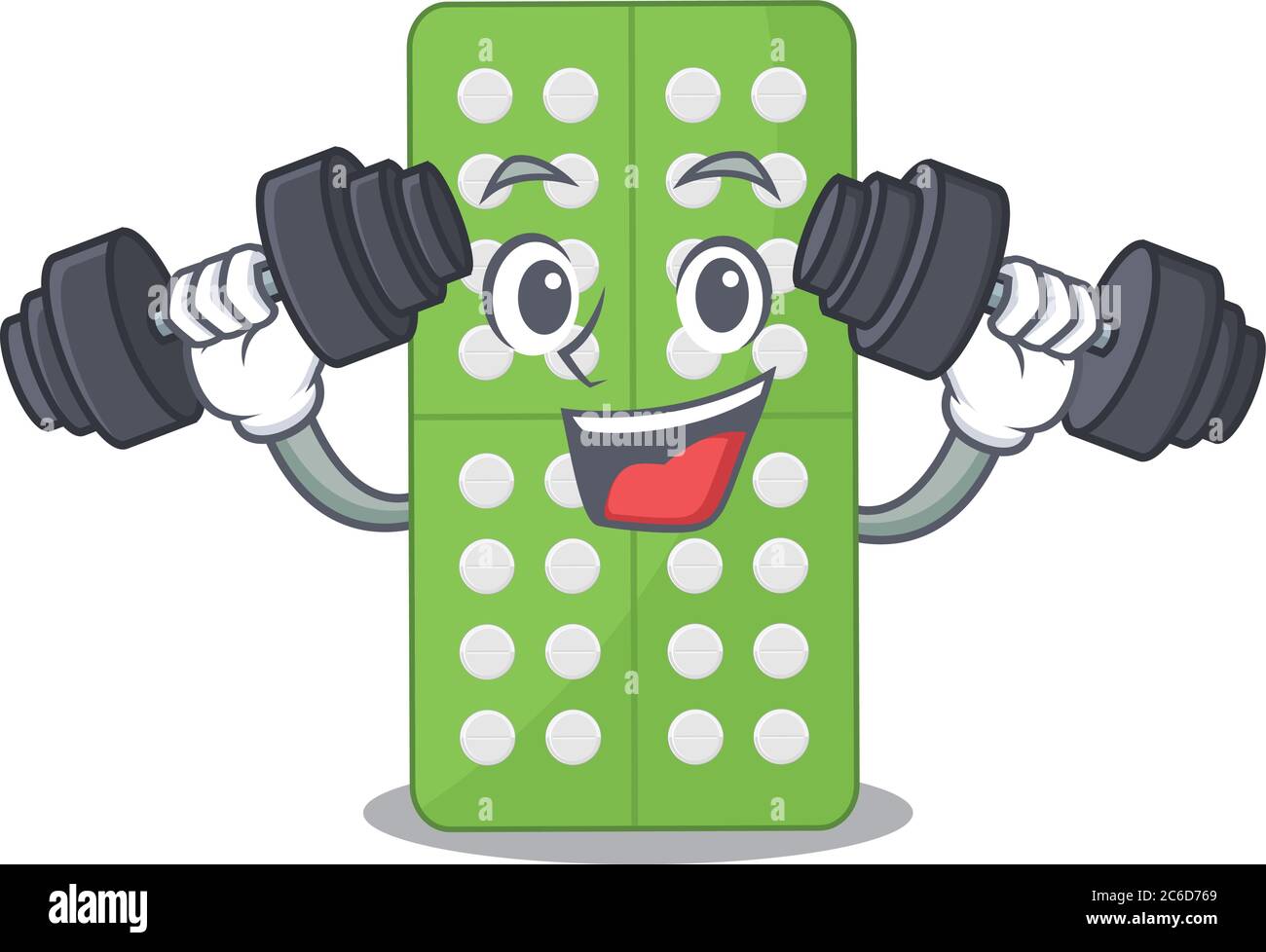 Muscular medicine pills mascot design with barbells during exercise ...
