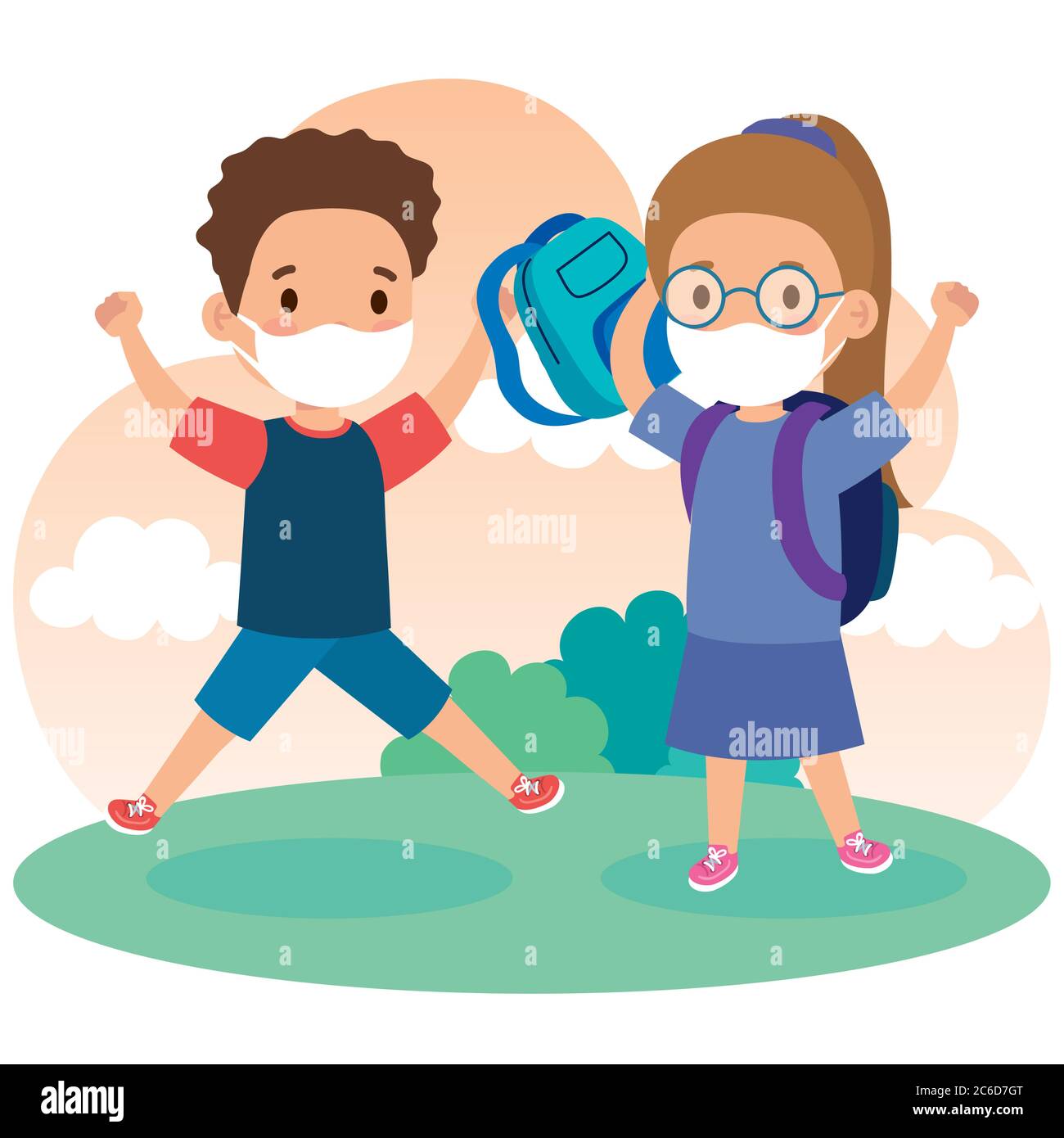 cute kids wearing medical mask to prevent coronavirus covid 19 with ...