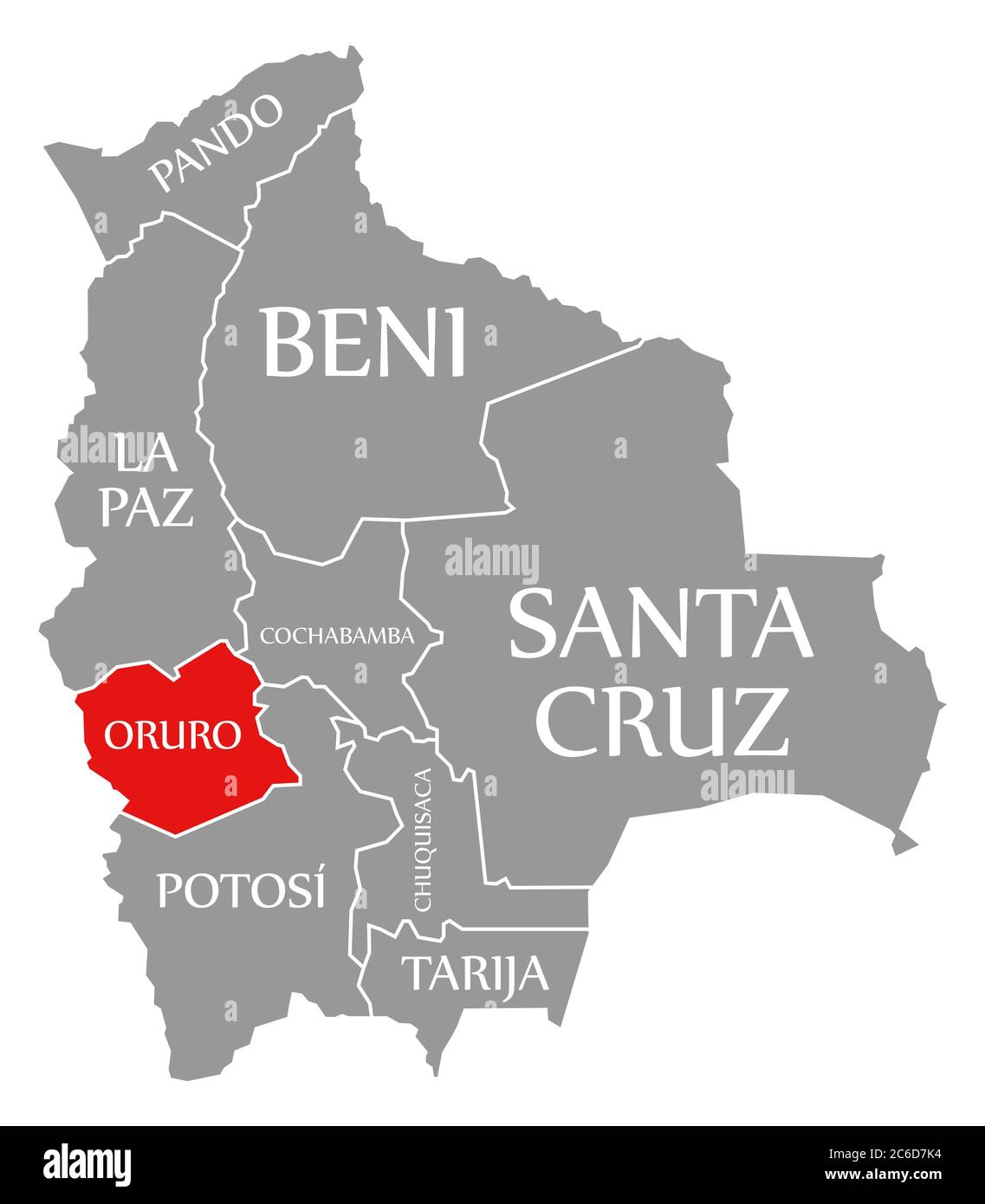 Oruro red highlighted in map of Bolivia Stock Photo - Alamy