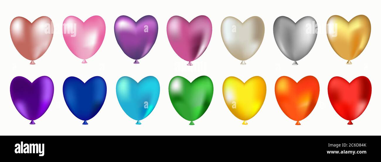 Set of colorful heart shaped balloons. Isolated on a white background ...