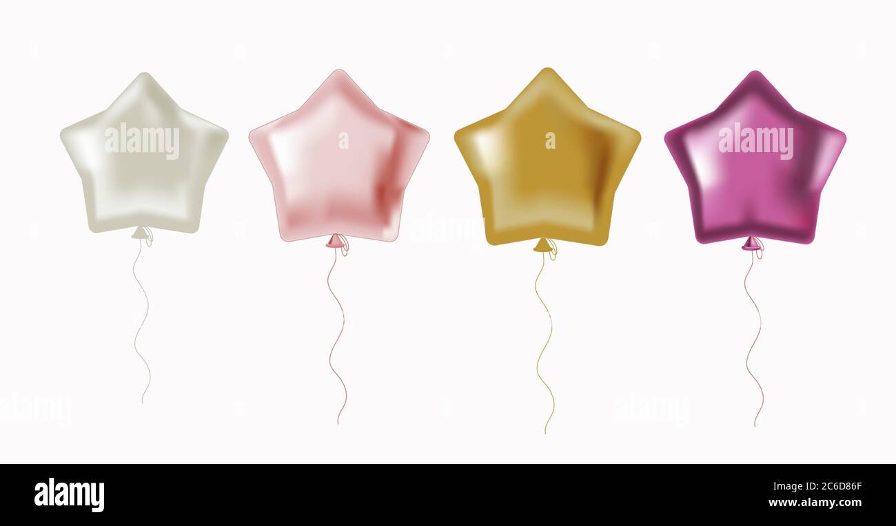 Set of multi-coloured balloons. Isolated on white background. Star ...