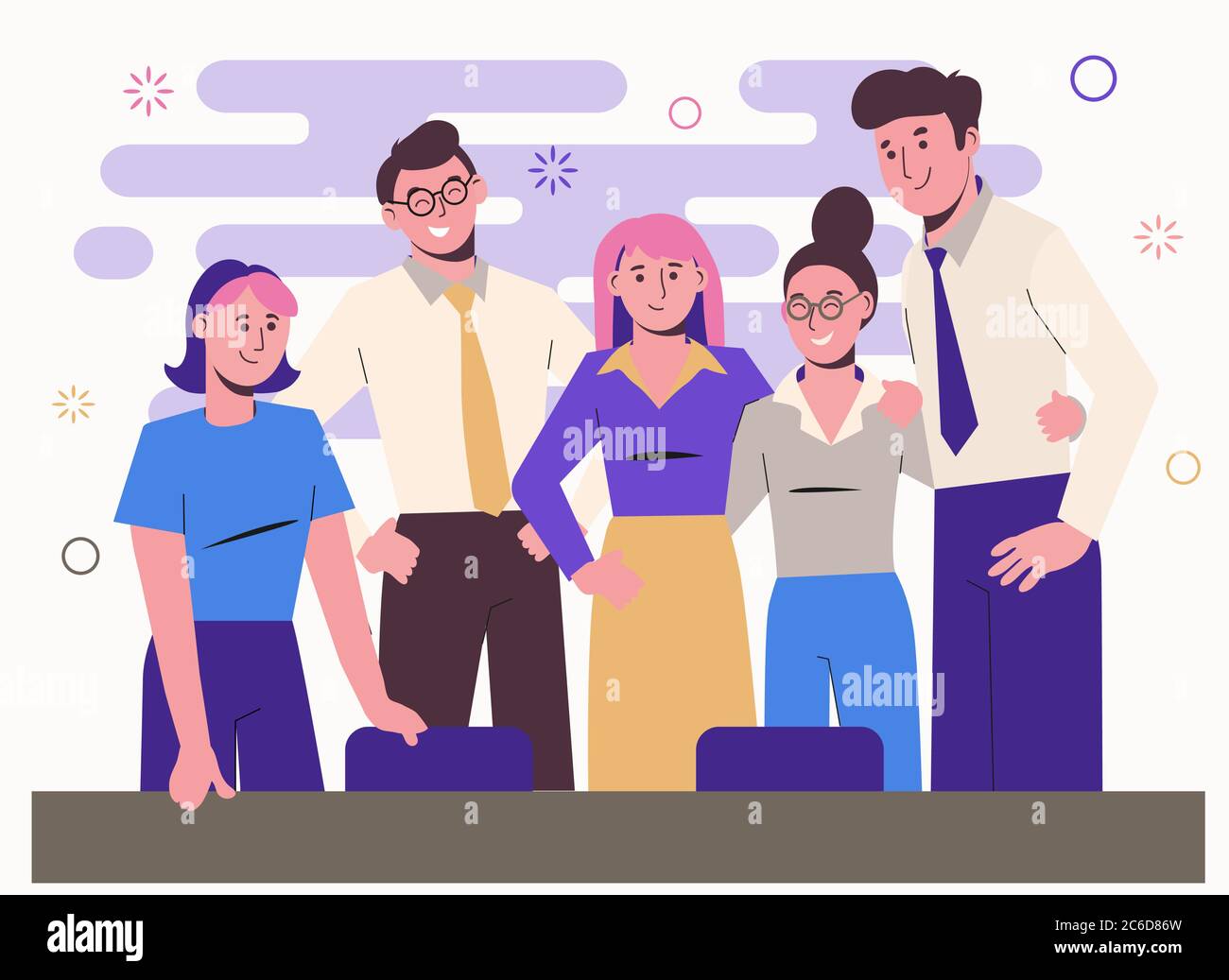 Illustration for the landing page. A team of office workers at a ...