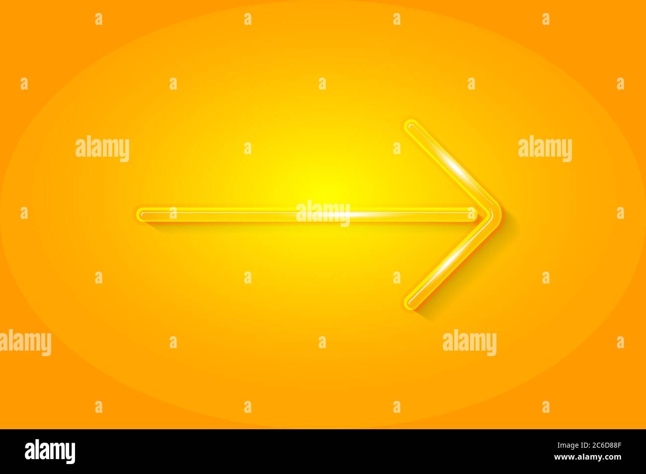 Straight yellow arrow glowing 3D symbol, card template. Realistic ...