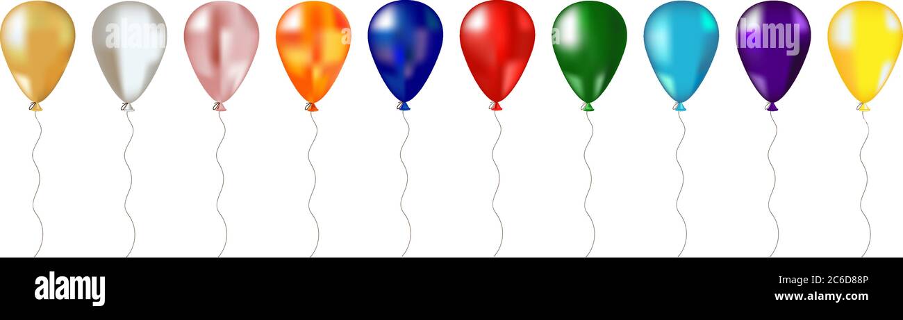 Set of multi-coloured balloons. Isolated on white background. Can be ...