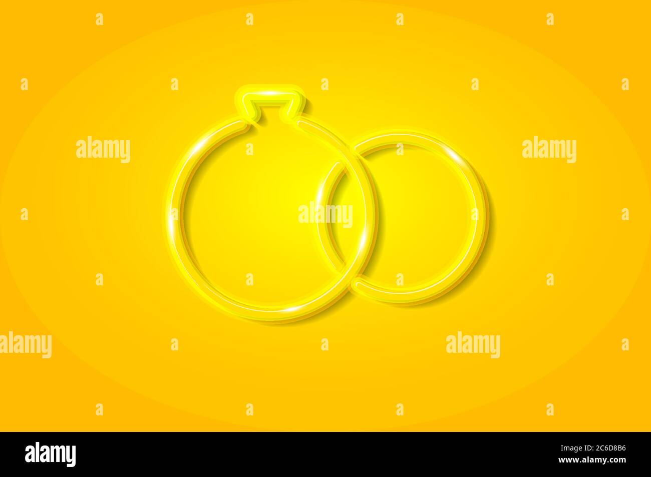 Bridal rings glowing 3D symbol, card template. Realistic vector ...