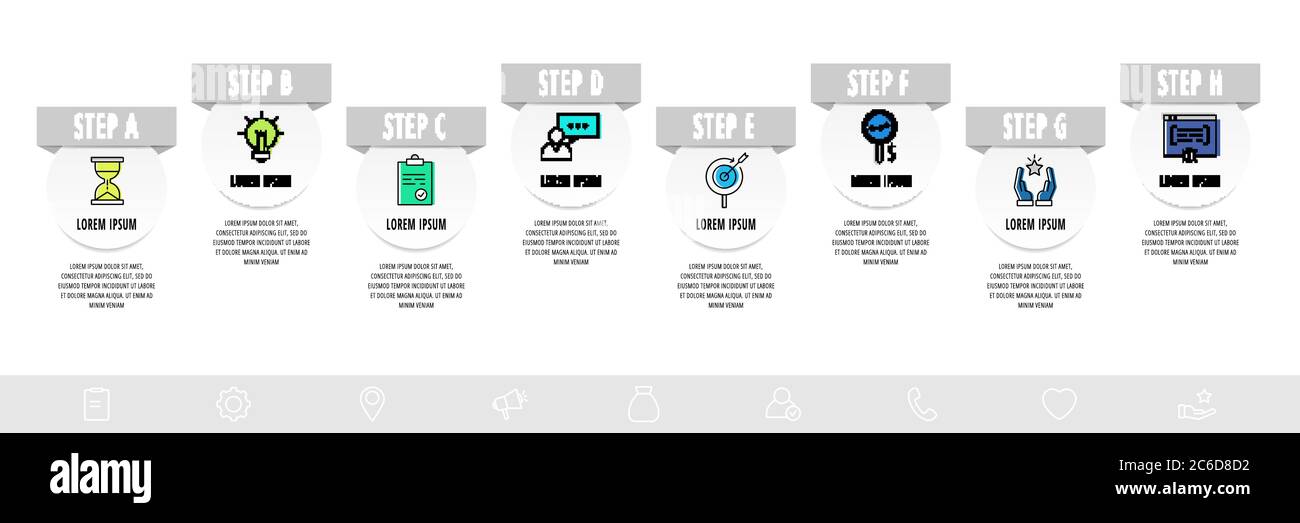 Infographics circles with 8 steps, labels. Line vector template. Can be used for diagram, banner ...