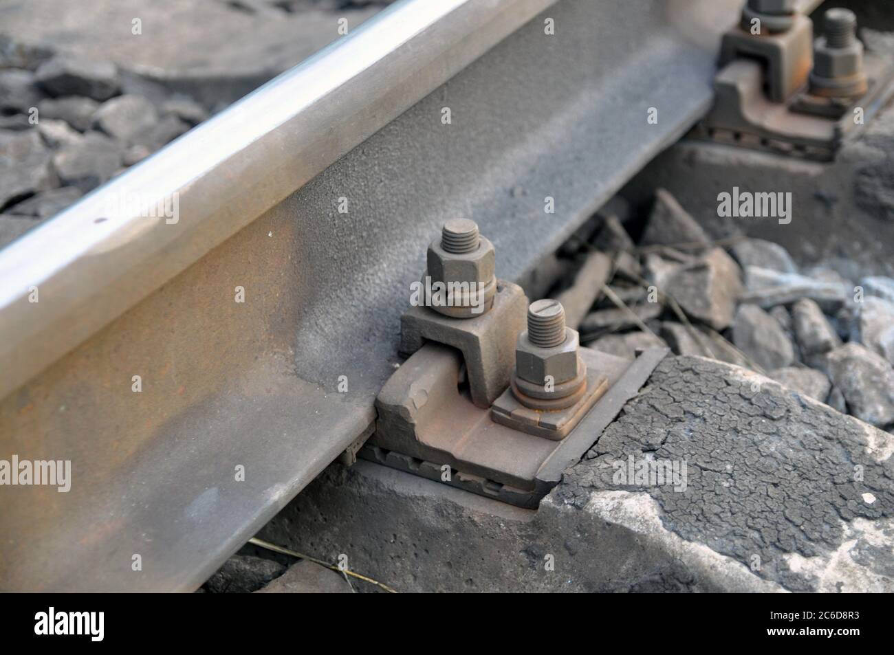 Elements of the device of the railway track Stock Photo - Alamy