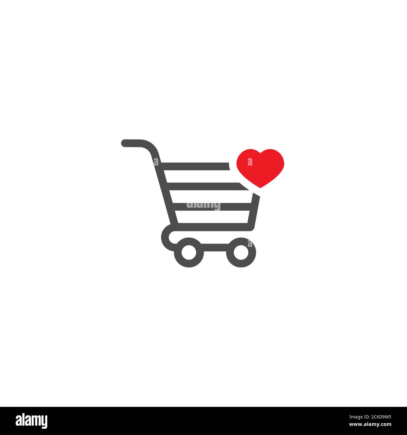 Shopping cart with heart pink sign. simple icon isolated on white ...
