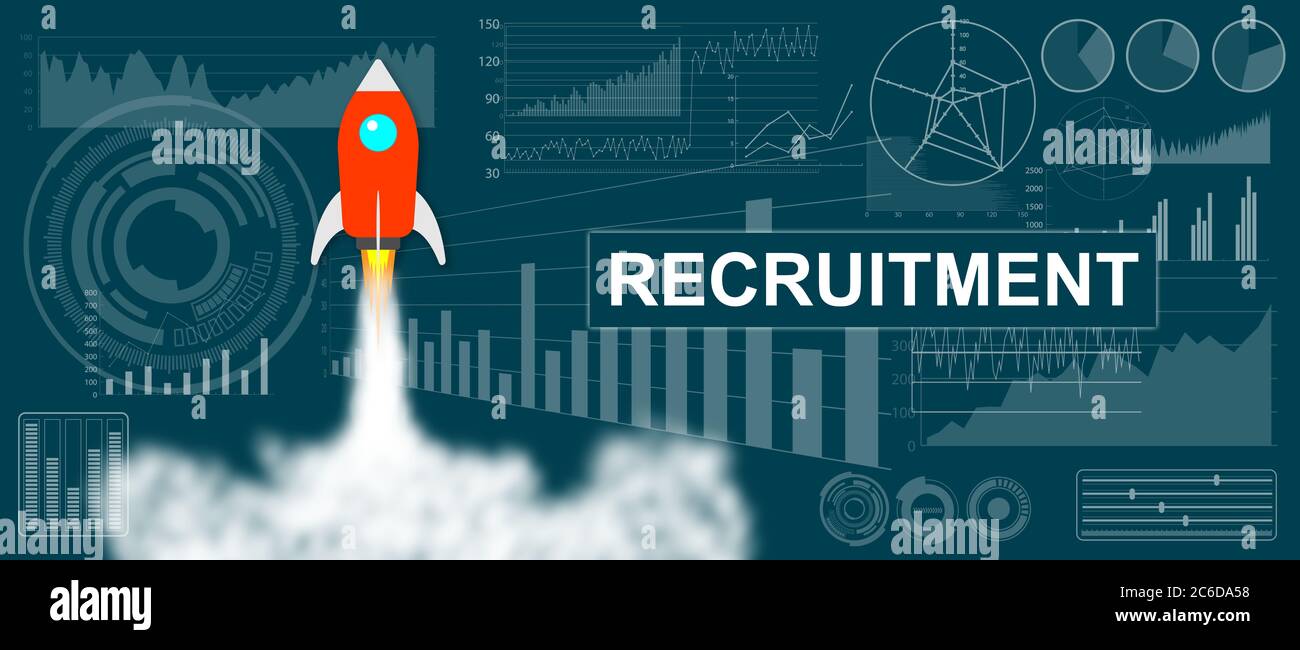 Recrruitment concept with a rocket launch on charts background Stock ...