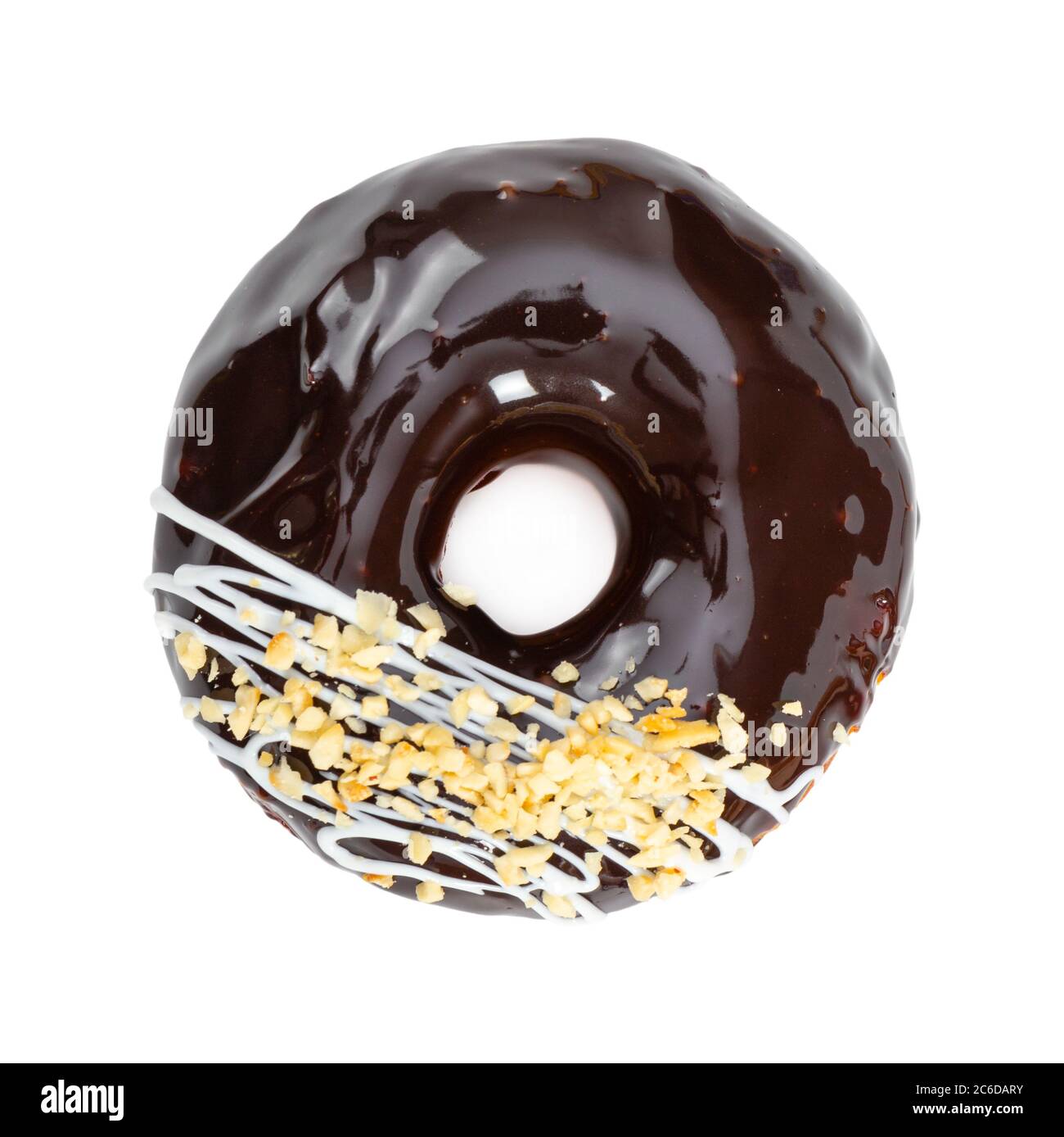 Donut with glossy mirror chocolate glaze and nuts isolated on white ...