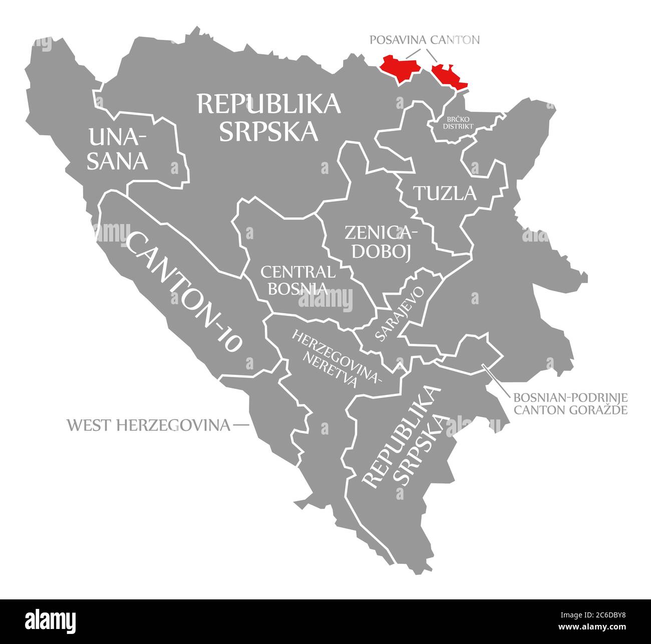 Posavina Canton red highlighted in map of Bosnia and Herzegovina Stock ...