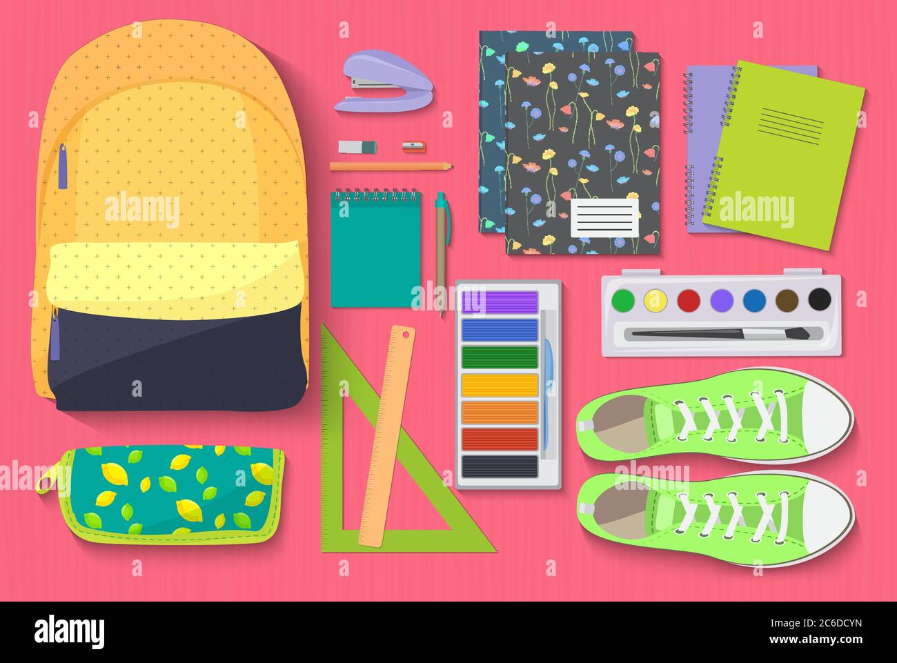 School Items set on bright background. Learn and Study concept vector ...