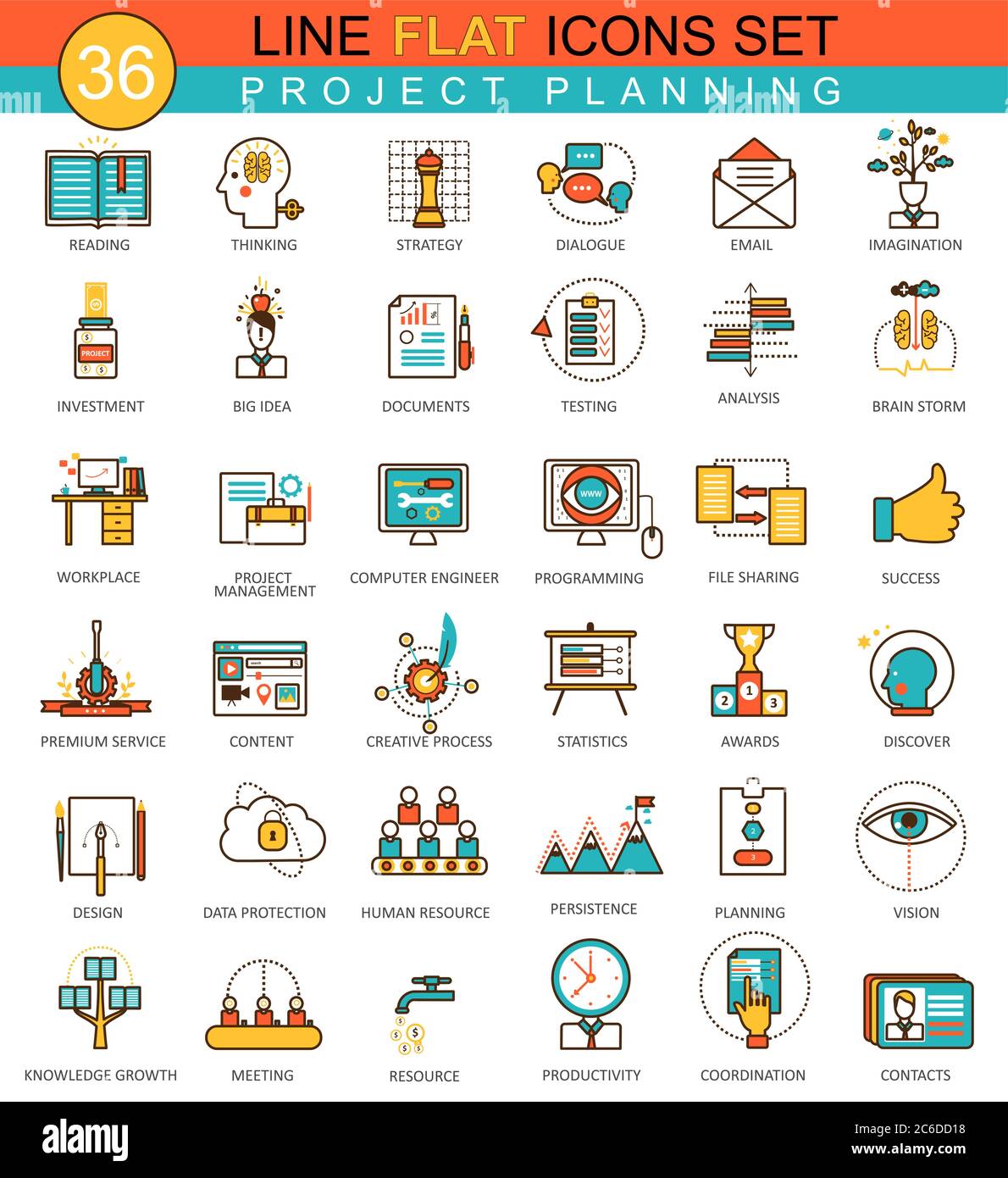 Vector Project planning flat line icon set. Modern elegant style design ...