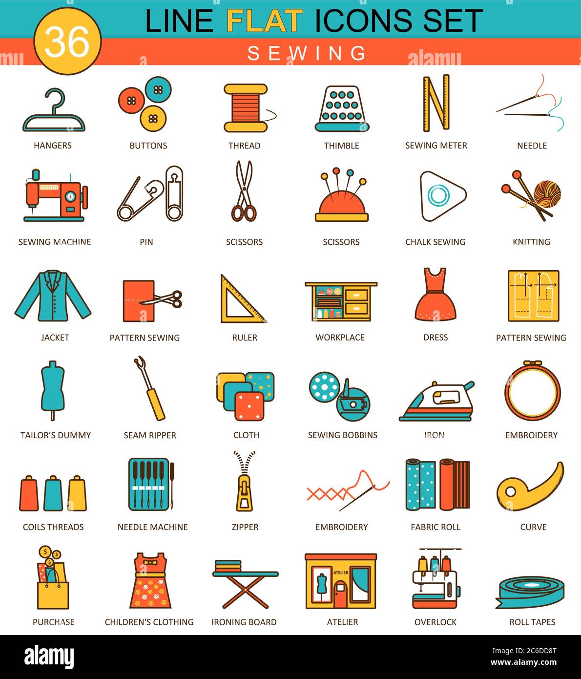 Vector Sewing flat line icon set. Modern elegant style design for web ...