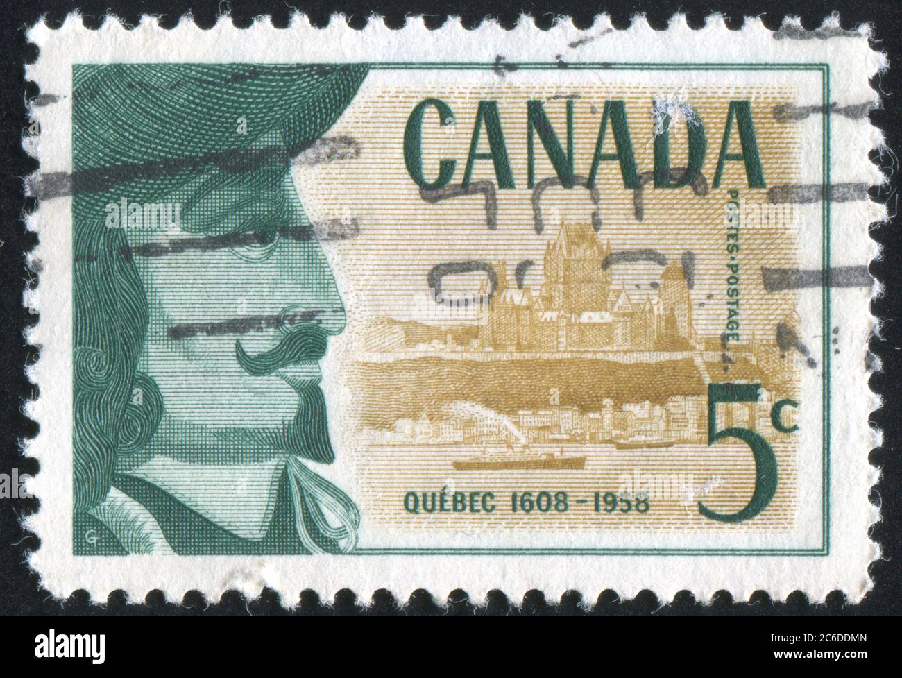 CANADA - CIRCA 1958: stamp printed by Canada, shows Champlain and View ...