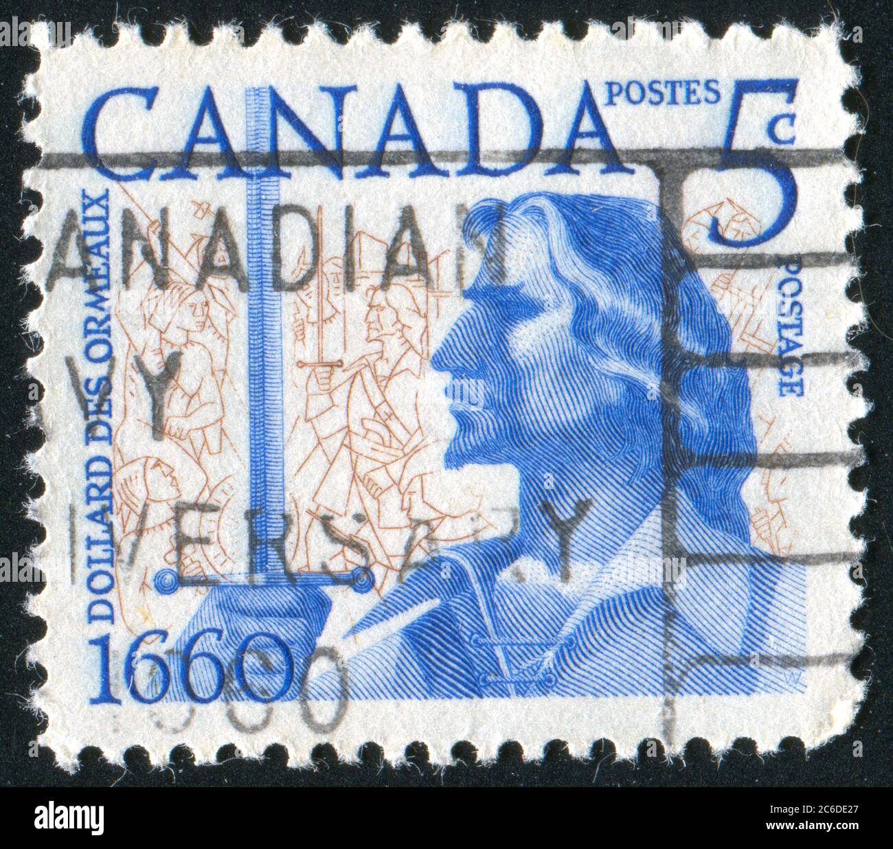CANADA - CIRCA 1960: stamp printed by Canada, shows Dollard des Ormeaux ...