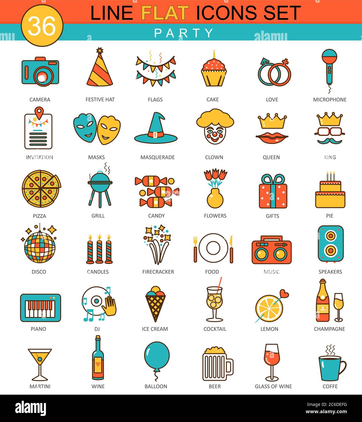 Vector Party flat line icon set. Modern elegant style design for web ...