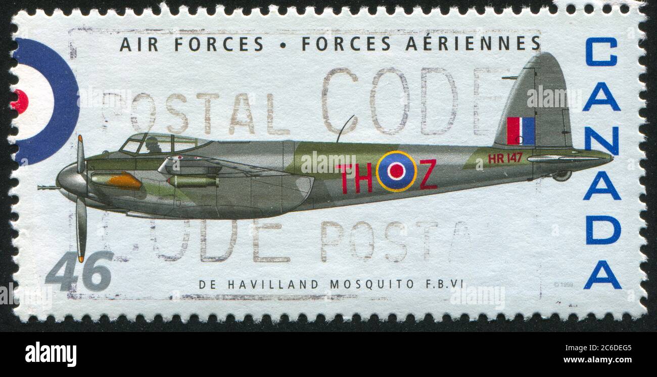 CANADA - CIRCA 1999: stamp printed by Canada, shows aeroplane, De ...