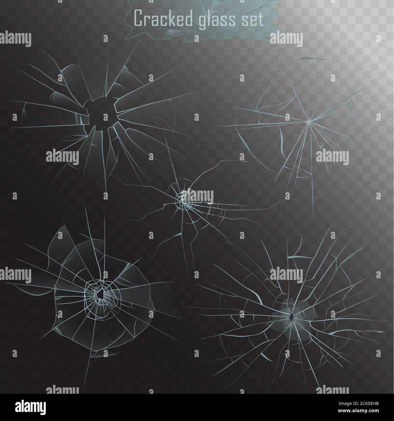 Set of different types realistic broken glass crack on alpha background ...