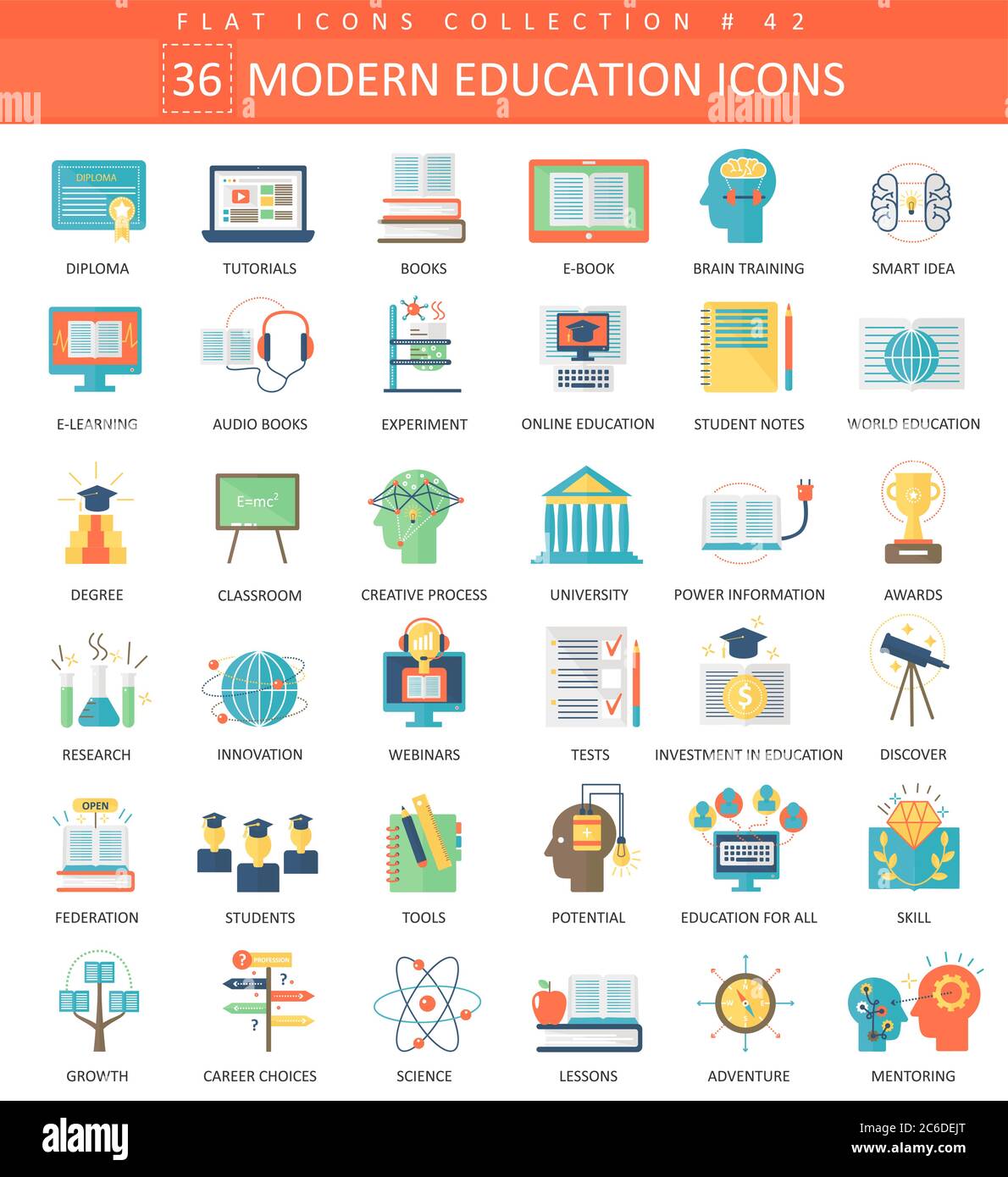 Vector Modern education flat icon set. Elegant style design Stock ...