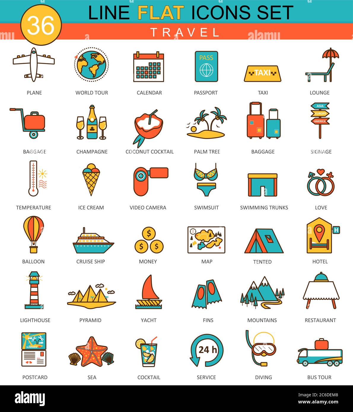 Vector Travel traveling flat line icon set. Modern elegant style design ...