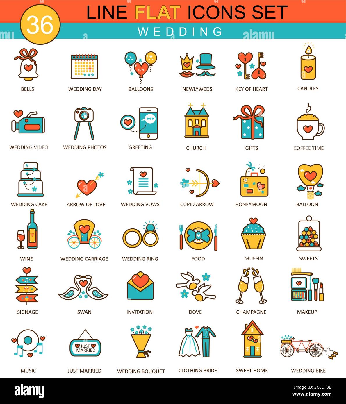 Vector Wedding flat line icon set. Modern elegant style design for web ...