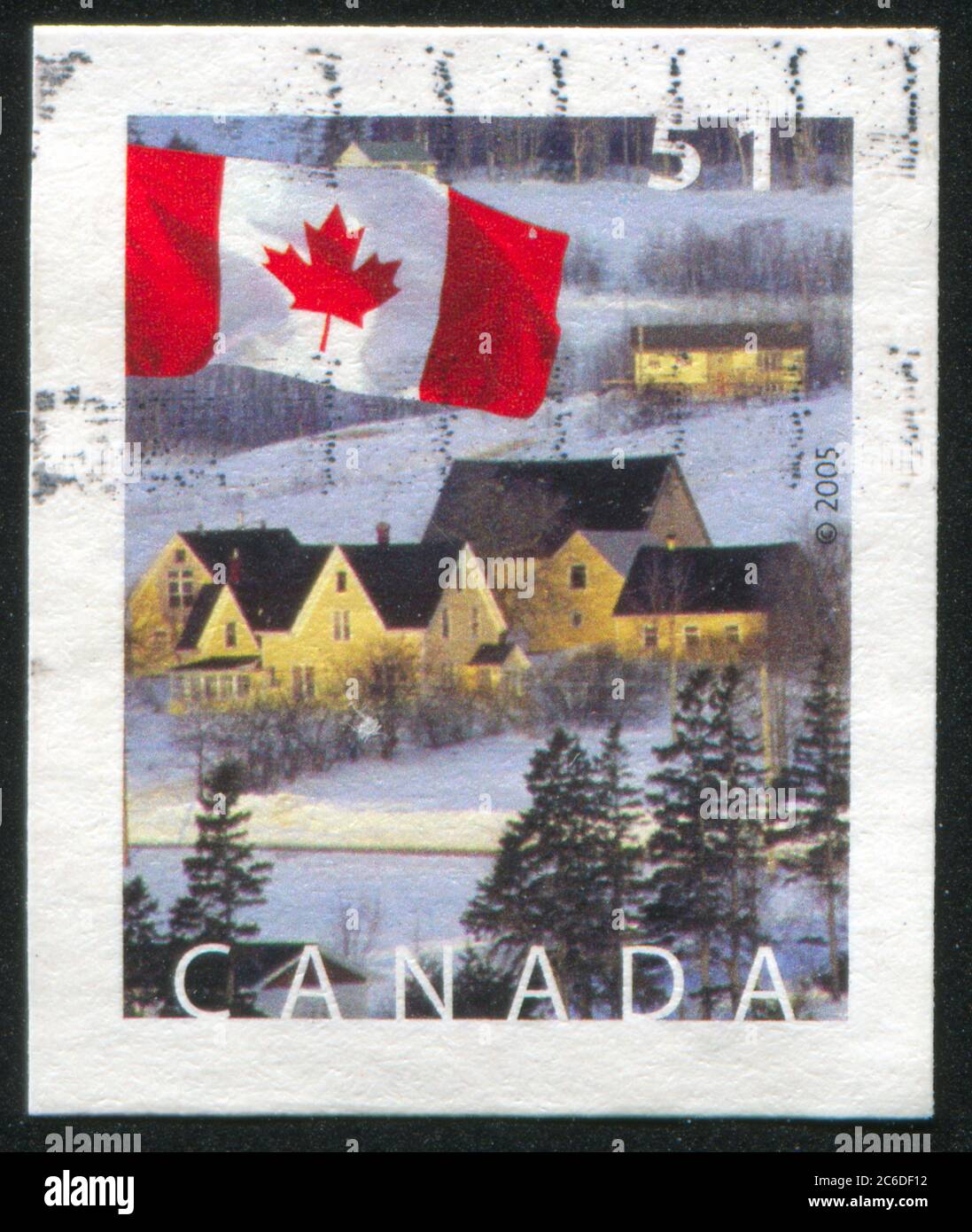 CANADA - CIRCA 2005: stamp printed by Canada, shows Flag And Houses ...