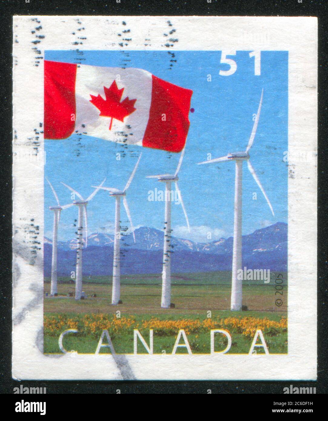 CANADA - CIRCA 2005: stamp printed by Canada, shows Flag and windmills ...