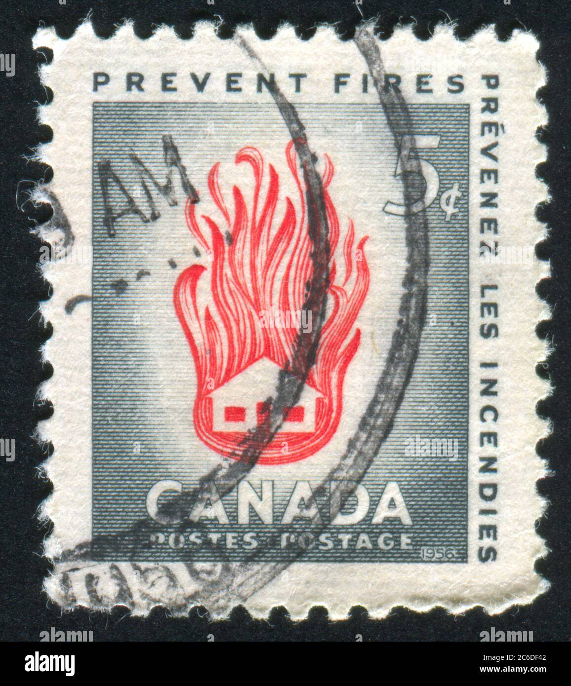 CANADA - CIRCA 1956: stamp printed by Canada, shows House on Fire ...