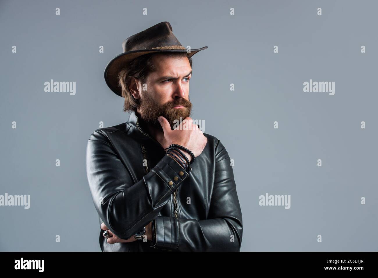 mature bearded man. confidence and charisma. handsome man wear cowboy ...