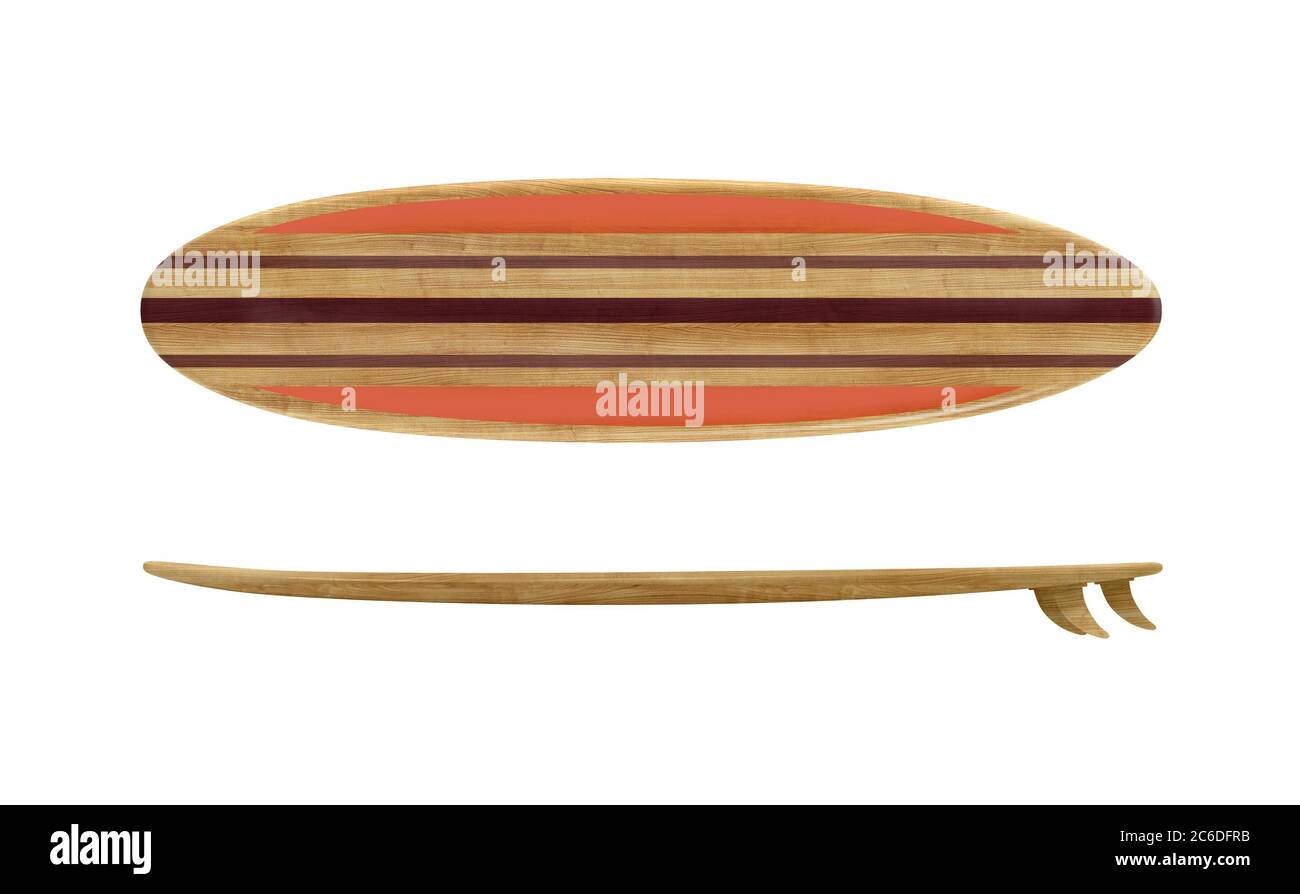 Vintage wood surfboard isolated on white background Stock Photo - Alamy