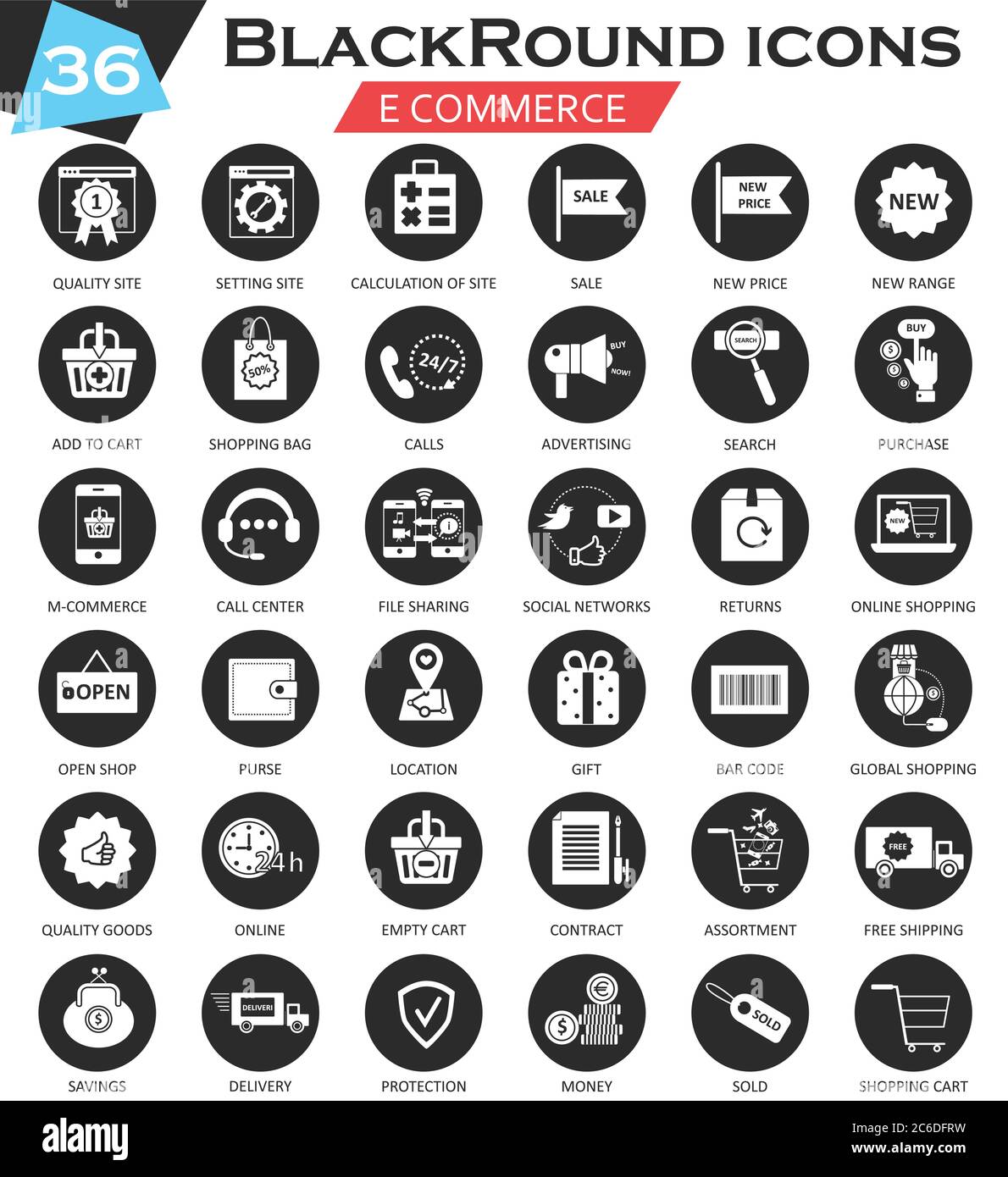 Vector e-commerce circle white black icon set. Ultra modern icon design ...