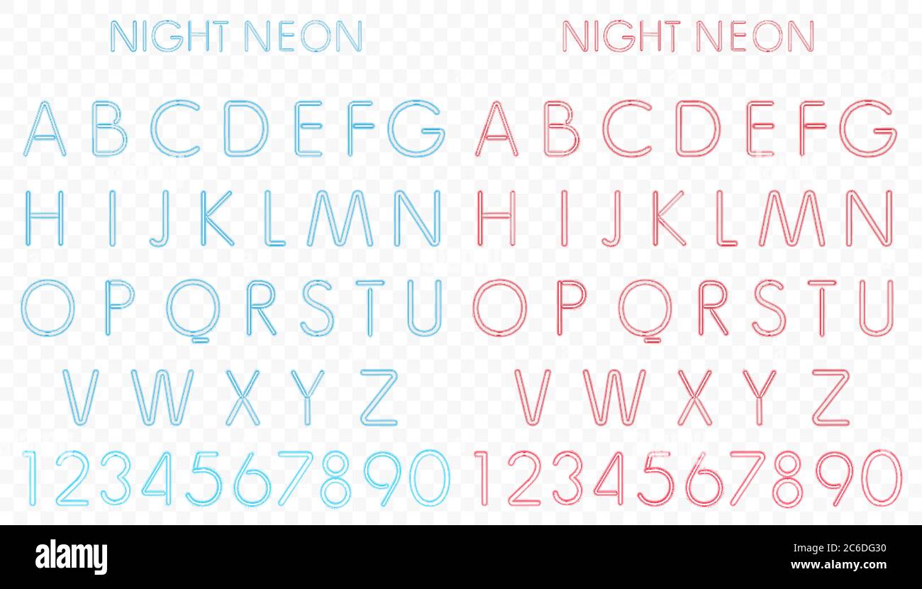 Vector Blue and red light neon alphabet in alpha background Stock ...