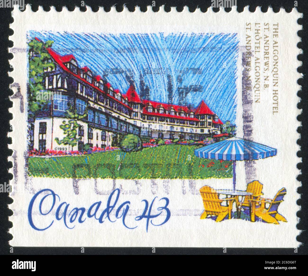 CANADA - CIRCA 1993: stamp printed by Canada, shows Algonquin hotel, N ...