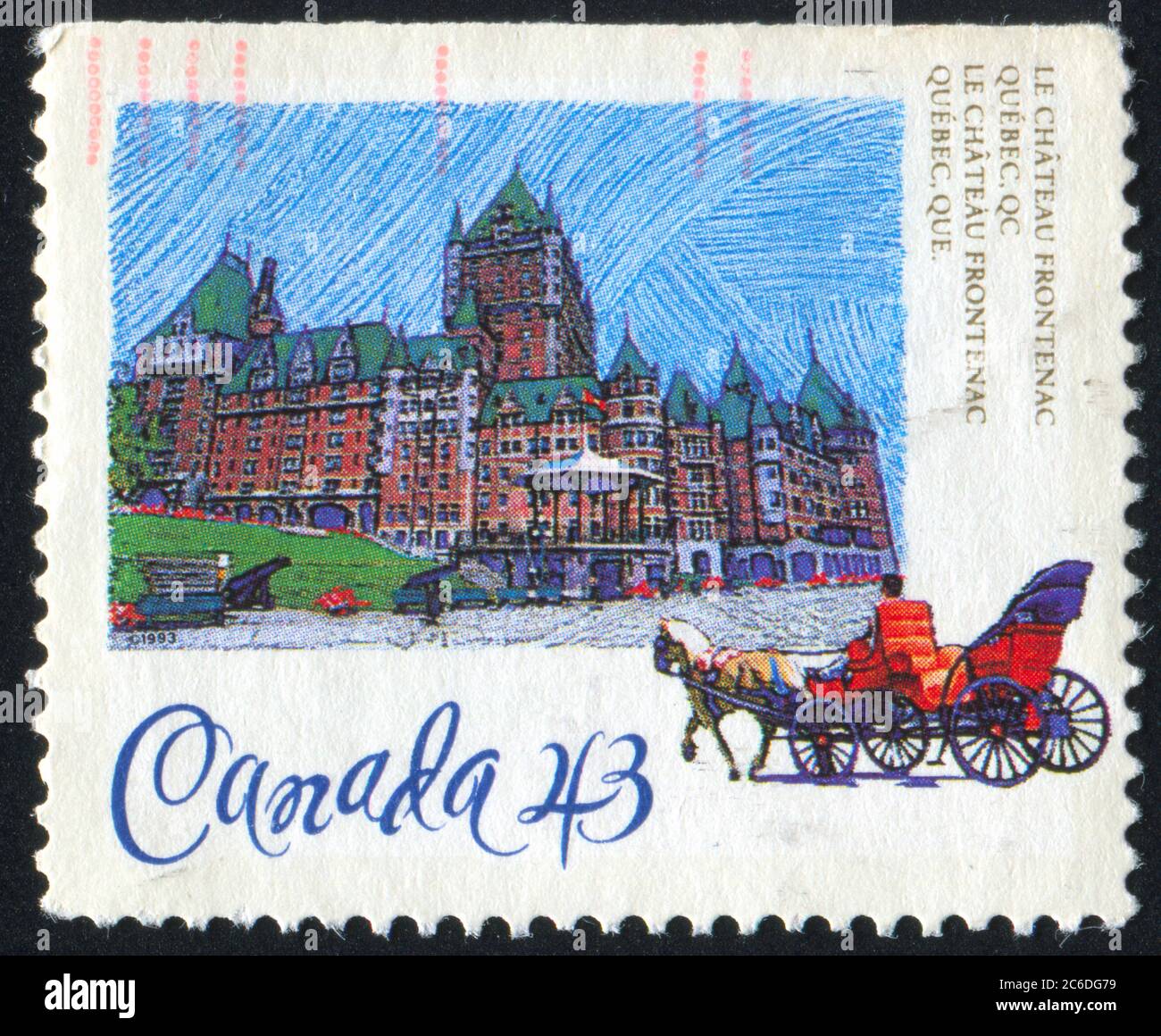 CANADA - CIRCA 1993: stamp printed by Canada, shows Chateau Frontenac ...