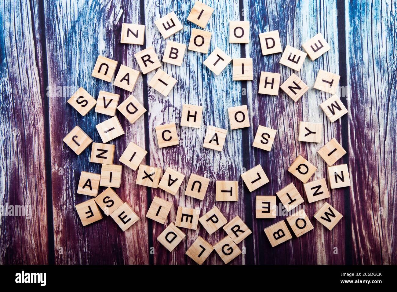 chaos wooden word frame Stock Photo - Alamy